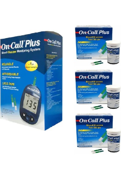On Call Plus Oncallplus Kan Şekeri Ölçüm Cihazı + 3 KUTU(150 Ölçüm) Ölçüm Stribi On Call Plus Oncallplus Kan Şekeri Ölçüm Cihazı + 3 KUTU(150 Ölçüm) Ölçüm Stribi