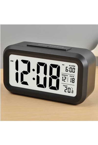 Deco Elit LCD Işıklı Sensörlü Termometreli Alarmlı Fotoselli  akıllı Dijital Masa Saati Siyah Deco Elit LCD Işıklı Sensörlü Termometreli Alarmlı Fotoselli  akıllı Dijital Masa Saati Siyah