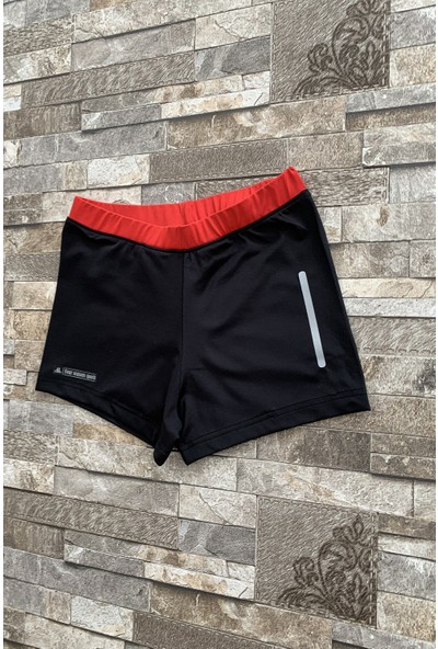 Erkek Çocuk Siyah Kırmızı Gri Baskılı Boxer Yüzücü Deniz Havuz Plaj Mayosu