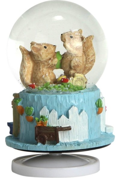 Hediyekanalı Sincapların Aşkı Orta Boy Dönen Gövdeli Kurmalı Kar Küresi