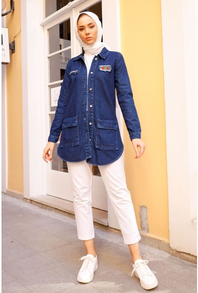 inStyle Yıldız Baskılı Kot Ceket - Mavi