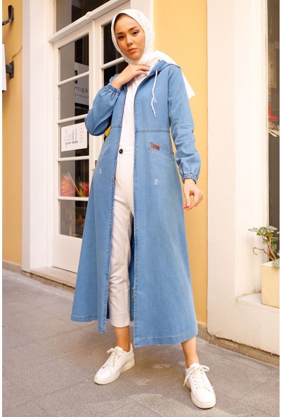 inStyle Fermuarlı Eskitme Kot Kap - Açık Mavi