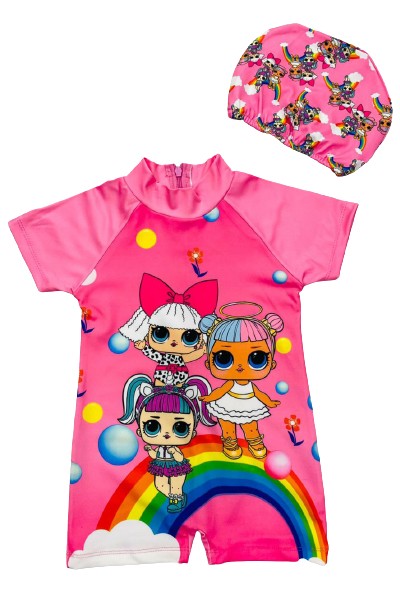 Lolli Boom Kids Kız Çocuk Sevimli Lol Bebek Gökkuşağı Hassas Ten Tam Vücut Mayo ve Bone - Surfers Lolli Boom Kids Kız Çocuk Sevimli Lol Bebek Gökkuşağı Hassas Ten Tam Vücut Mayo ve Bone - Surfers