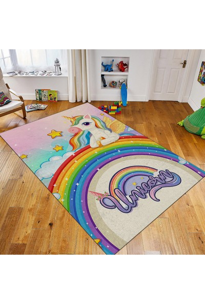 Sed Unicorn Gökkuşağı Çocuk Odası Halısı-Kaymaz Taban/yıkanabilir
