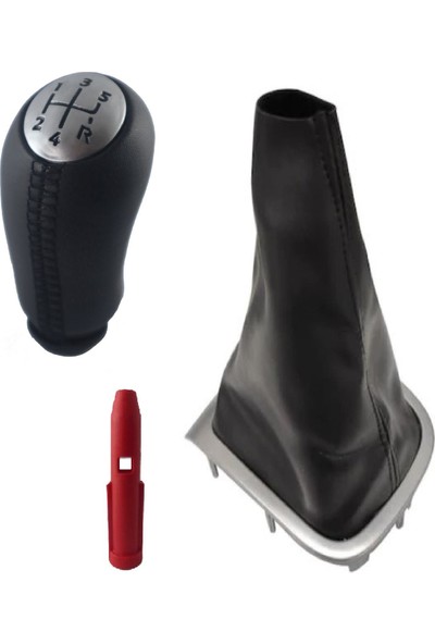 Moda Renault Megane 3 Gri Çerçeve Körük ve Deri Gri Kapak Vites Topuzu