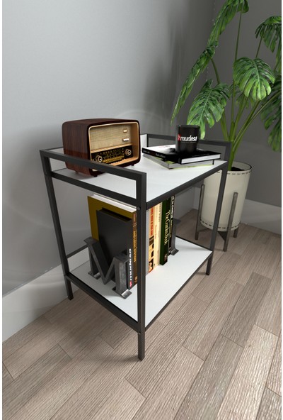 Mudesa Modern Komodin Metal Ahşap Iki Raflı Komidin Metal Ayaklı Raf Kitaplık Sehpa Mudesa Modern Komodin Metal Ahşap Iki Raflı Komidin Metal Ayaklı Raf Kitaplık Sehpa