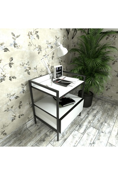 Mudesa Modern Komodin Metal Ahşap Çekmeceli Komidin Metal Ayaklı Raf Mudesa Modern Komodin Metal Ahşap Çekmeceli Komidin Metal Ayaklı Raf