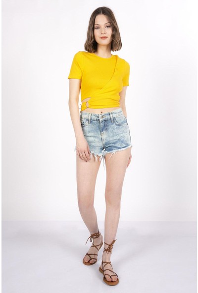 Mınt.21 Yıkamalı Açık Amvi Paça Dikişsiz Mini Şort Mınt.21 Yıkamalı Açık Amvi Paça Dikişsiz Mini Şort