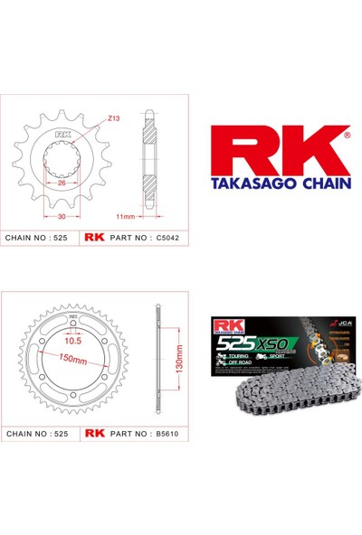 RK Yamaha Fz 8 S Rk X-Ring Zincir Dişli Set 525 XSO-16/47T(2010-2016)