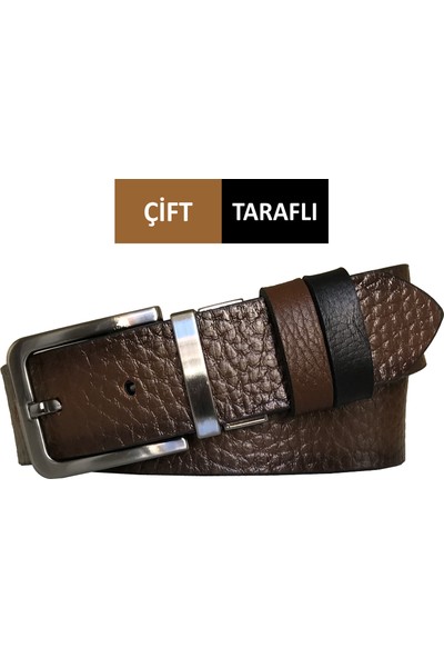 Go Deri Goderi Çift Taraflı 4 cm Deri Kemer; Kahverengi, Siyah