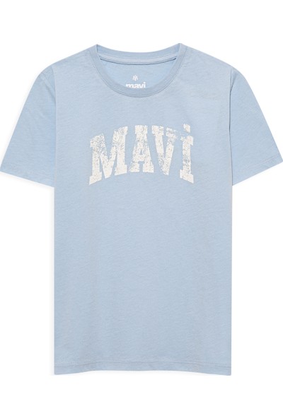 Mavi Erkek Çocuk Mavi Logo Baskılı Mavi Tişört 6631633516