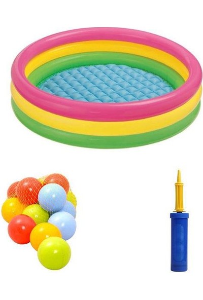 Masho Trend 3 Boğumlu Şişme Bebek Havuzu - 86 x 25 cm Şişme Havuzu + 10 Havuz Topu + Pompa