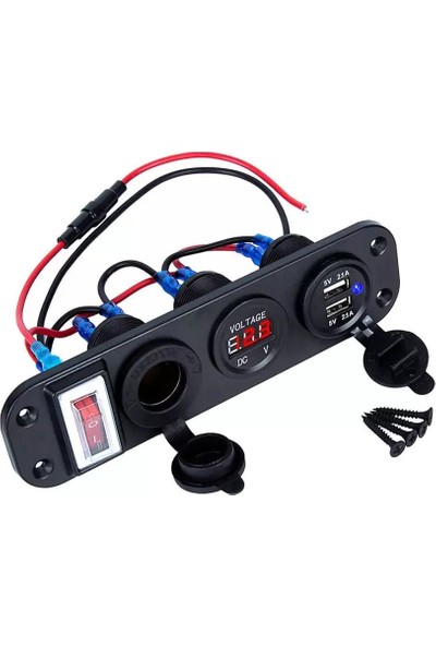 Autoline Çift USB Araç Şarj Soketi Voltmetre Çakmaklık 12V Aç Kapa Anahtarlı Autoline Çift USB Araç Şarj Soketi Voltmetre Çakmaklık 12V Aç Kapa Anahtarlı