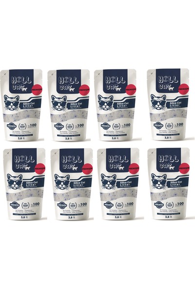 Mill Cat Millcat Tozsuz Silika Kedi Kumu - Idrar Kurutucu Mikrop Önleyici Kristal Kedi Kumu - 3,8 Lt x 8 Pkt