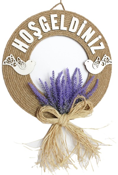 Kapı Süsü Hasır Dekoratif Lavanta Çiçekli Kapı Önü Süsü