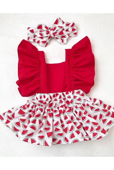 Miray Bebe Bandanalı Karpuz Desen Salopet Takım
