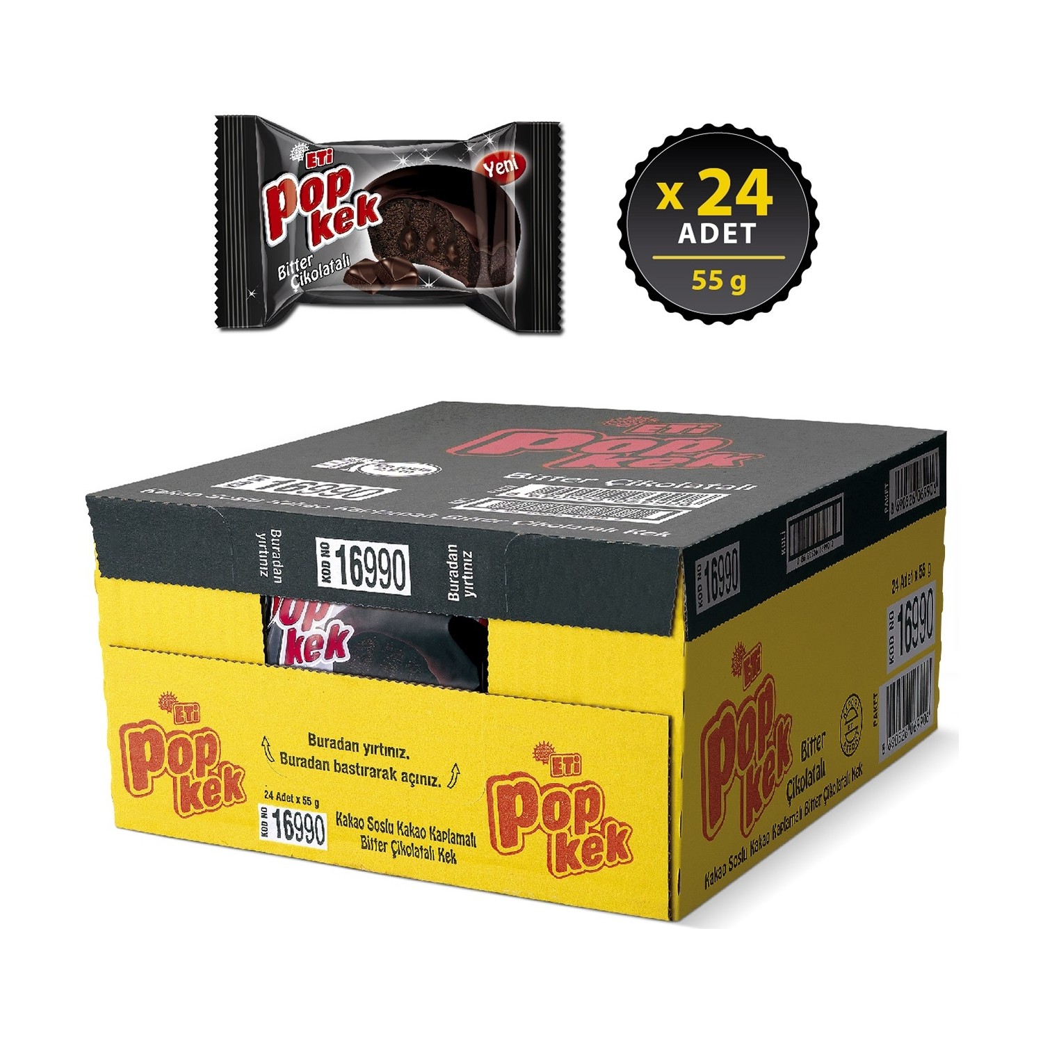 Eti Popkek Bitter Çikolatalı Kek 55 g x 24 Adet Fiyatı