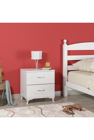 Mihenk Yatak Odası 2 Çekmeceli Beyaz Komodin