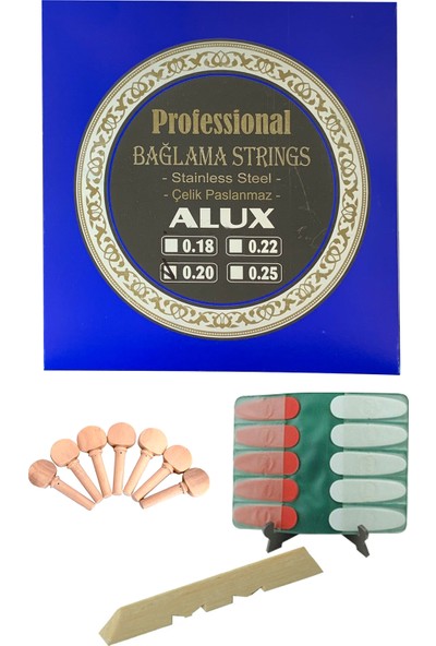 Alux 0,20 Uzun Sap Bağlama Teli+7 Adet Bağlama Burgusu+10 Adet Tezene + Alt Eşik