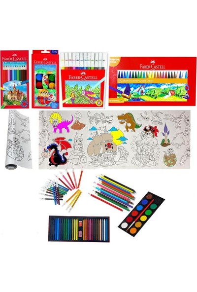 Faber-Castell Yapışkanlı Resim Kağıdı + Sulu Boya 12 Renk + Keçeli Boya Kalemi + Kuru Boya Kalemi + Mum Pastel Boya 25 Renk Faber-Castell Yapışkanlı Resim Kağıdı + Sulu Boya 12 Renk + Keçeli Boya Kalemi + Kuru Boya Kalemi + Mum Pastel Boya 25 Renk