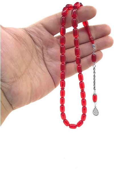 Şamil Tesbih Ateş Kehribar Tesbih 925 Ayar Gümüş Püsküllü Tesbih