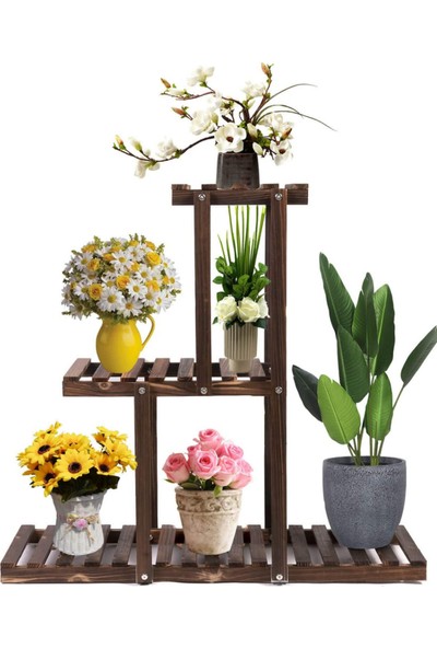 Happer Saksı Ahşap Saksılık Çiçeklik Ahşap Çok Katlı Dekoratif Saksı Standı Hpprç03