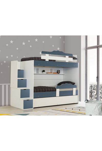 Güven Mobilya Deniz 90*190 3 Yataklı Yavrulu Beyaz / Koyu Mavi Kiwi Ranza Güven Mobilya Deniz 90*190 3 Yataklı Yavrulu Beyaz / Koyu Mavi Kiwi Ranza