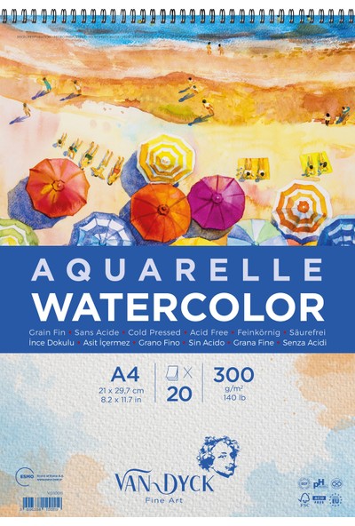 Van Dyck Aquarelle Spiralli Sulu Boya Defteri 300 Gr. A4 20 Sayfa