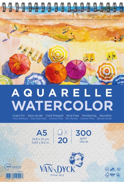 Van Dyck Aquarelle Spiralli Sulu Boya Defteri 300 Gr. A5 20 Sayfa