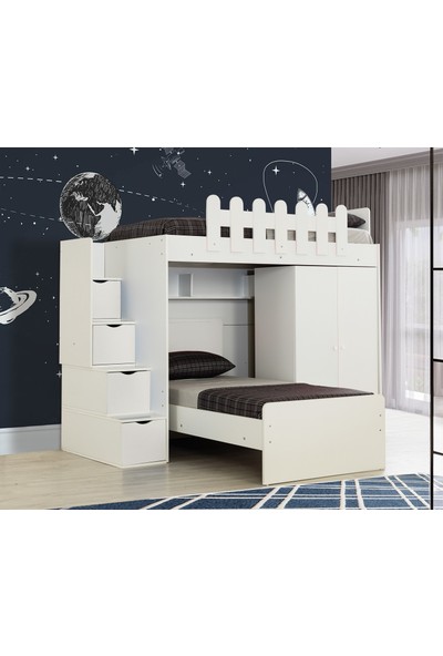 Güven Mobilya Irmak 90*190 Karyola ve Dolaplı Beyaz Kiwi Ranza Takım Güven Mobilya Irmak 90*190 Karyola ve Dolaplı Beyaz Kiwi Ranza Takım