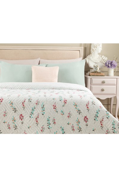 Madame Coco Zoe Beyaz & Gri Çift Kişilik Çok Amaçlı Yatak Örtüsü