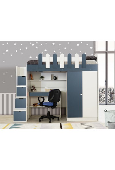 Güven Mobilya Irmak 90*190 Dolaplı Çalışma Masalı Beyaz / Koyu Mavi Kiwi Ranza Takım Güven Mobilya Irmak 90*190 Dolaplı Çalışma Masalı Beyaz / Koyu Mavi Kiwi Ranza Takım