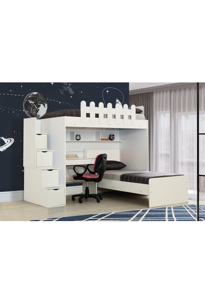 Güven Mobilya Irmak 90*190 Karyola Çalışma Masalı Beyaz Kiwi Ranza Takım Güven Mobilya Irmak 90*190 Karyola Çalışma Masalı Beyaz Kiwi Ranza Takım