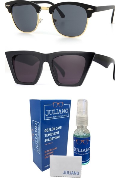 Juliano 2li Tasarım Kadın Güneş Gözlüğü Seti + Gözlük Temizleme Solusyonu