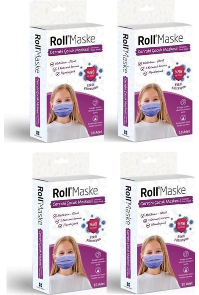 Roll 3 Katlı Telli Cerrahi Maske Kız Çocuk 10 Lu 4 Adet Roll 3 Katlı Telli Cerrahi Maske Kız Çocuk 10 Lu 4 Adet