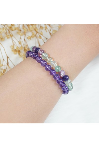 Efshine Ametist - Florit 2'li Doğal Taş Bileklik Efshine Ametist - Florit 2'li Doğal Taş Bileklik