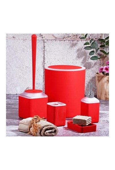 Kosova PBY200 Kırmızı Mat Banyo Seti 5 Parça