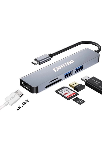 Daytona Macbook Uyumlu Type-C to 4K Ultra HD 1080p HDMI 2* USB 3.0 SD TF Kart Okuyucu 5IN1 Çevirici Hub Adaptör Daytona Macbook Uyumlu Type-C to 4K Ultra HD 1080p HDMI 2* USB 3.0 SD TF Kart Okuyucu 5IN1 Çevirici Hub Adaptör