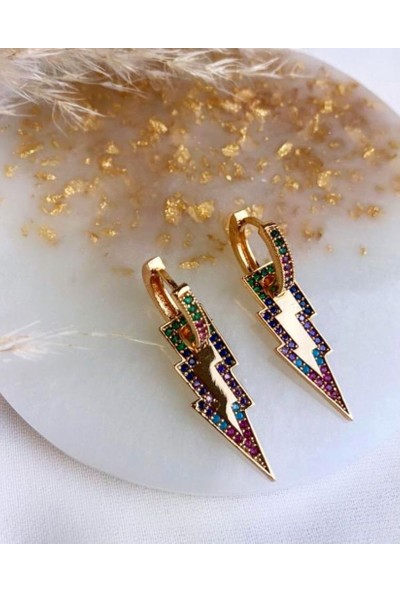 Miyu Accessories Zirkon Şimşek Küpe Pırlanta Taşlı