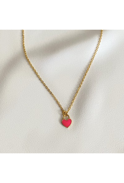 OkkoStore Kadın Gold Renkli Mini Pembe Neon Kalp Kolye OkkoStore Kadın Gold Renkli Mini Pembe Neon Kalp Kolye