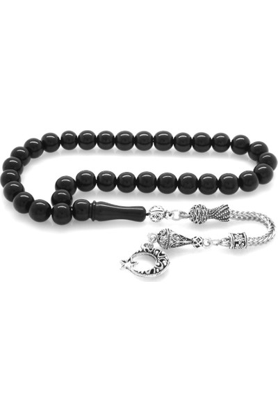 Tesbihane Ayyıldız Kamçılı Sade Oltu Taşı Tesbih