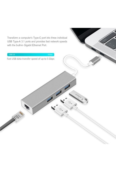 Daytona FC05 Macbook Uyumlu Type-C™ USB3.1 to 3* USB 3.0 1000 Mbps Gigabit Ethernet RJ45 Çevirici Hub Adaptör Daytona FC05 Macbook Uyumlu Type-C™ USB3.1 to 3* USB 3.0 1000 Mbps Gigabit Ethernet RJ45 Çevirici Hub Adaptör