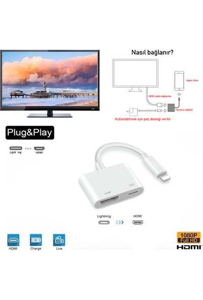 Daytona L8-Hl Apple iPhone iPad Lightning To 4K 1080P Hd HDMI Lightning Okuyucu Çevirici
