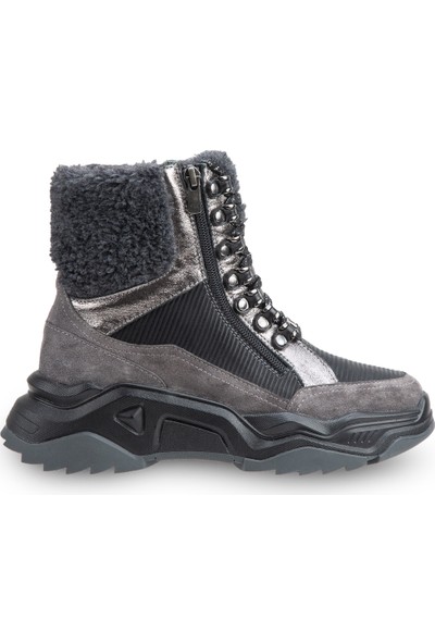 Eternal Chunky Wave Siyah Platin Deri Kadın Sneakers Booty