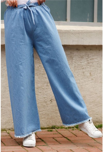 inStyle Püsküllü Bol Paça Kot Pantolon - Açık Mavi