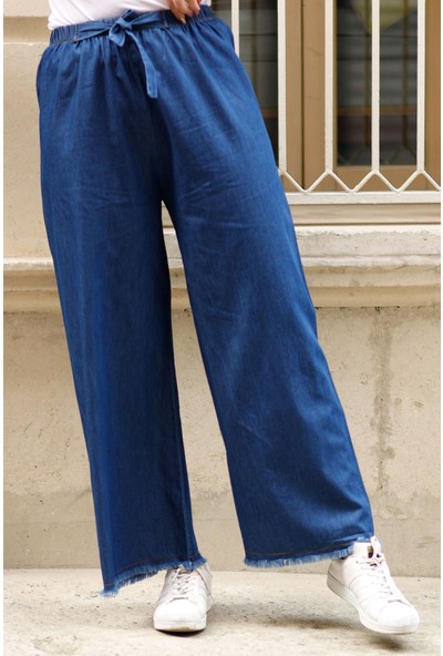 inStyle Püsküllü Bol Paça Kot Pantolon - Mavi