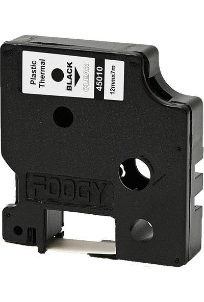 Foogy Dymo D1 Muadili Thermal Plastik Şerit Etiket 12 mm 7 mt Şeffaf Siyah Foogy Dymo D1 Muadili Thermal Plastik Şerit Etiket 12 mm 7 mt Şeffaf Siyah
