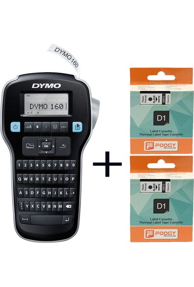 Foogy Dymo Lm 160 ve 2 Adet Foogy D1 Muadil Yedek Şerit 12 mm 7 mt Şeffaf Siyah Foogy Dymo Lm 160 ve 2 Adet Foogy D1 Muadil Yedek Şerit 12 mm 7 mt Şeffaf Siyah