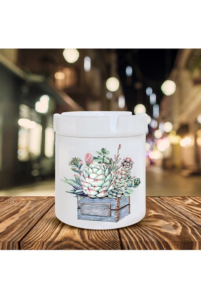 Kumbara Hediyelik Kaktüs Baskılı Seramik Küllük