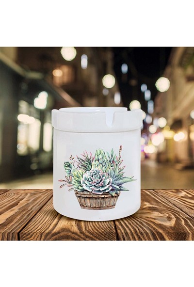 Kumbara Hediyelik Kaktüs Baskılı Seramik Küllük